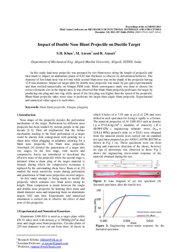Pdf Impact Of Double Nose Blunt Projectile On Ductile Target