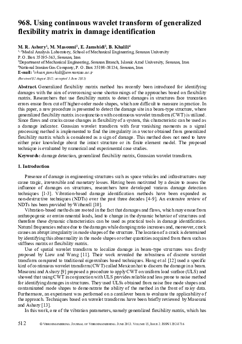 Pdf Using Continuous Wavelet Transform Of Generalized Flexibility