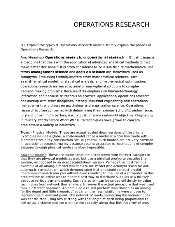 (DOC) OPERATIONS RESEARCH
