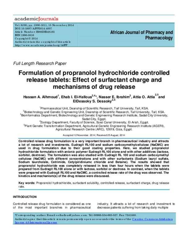 (PDF) Formulation and mechanisms of controlled release matrix tablets ...