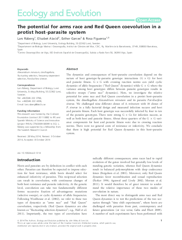 The potential for arms race and Red Queen coevolution in a protist host ...