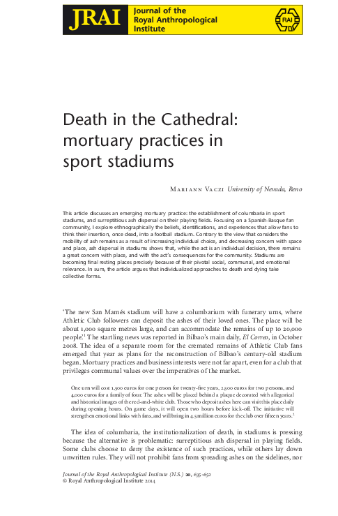 (PDF) Death in the Cathedral: Mortuary Practices in Sport Stadiums