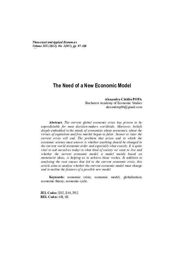 (PDF) The Need of a New Economic Model