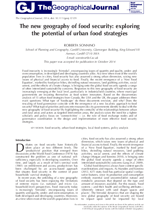 (PDF) The New Geography of Food Security: Exploring the Potential of ...