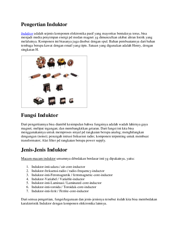 (DOC) Pengertian Induktor Jenis-Jenis Induktor