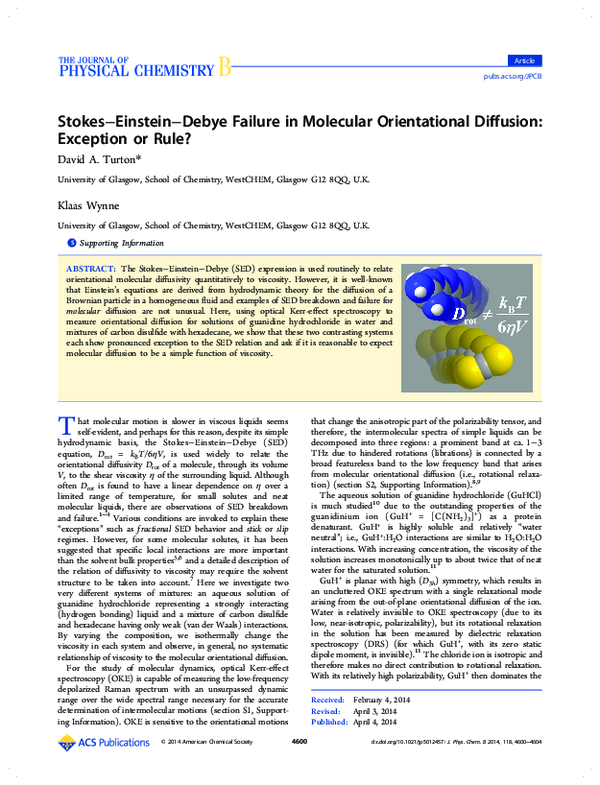 (PDF) Stokes-Einstein-Debye Failure in Molecular Orientational ...