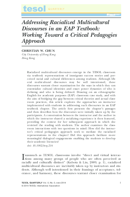 (PDF) Addressing racialized multicultural discourses in an EAP textbook ...
