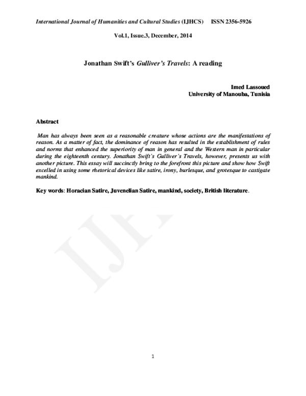 (PDF) Jonathan Swift’s Gulliver’s Travels: A reading (by Imed Lassoued)