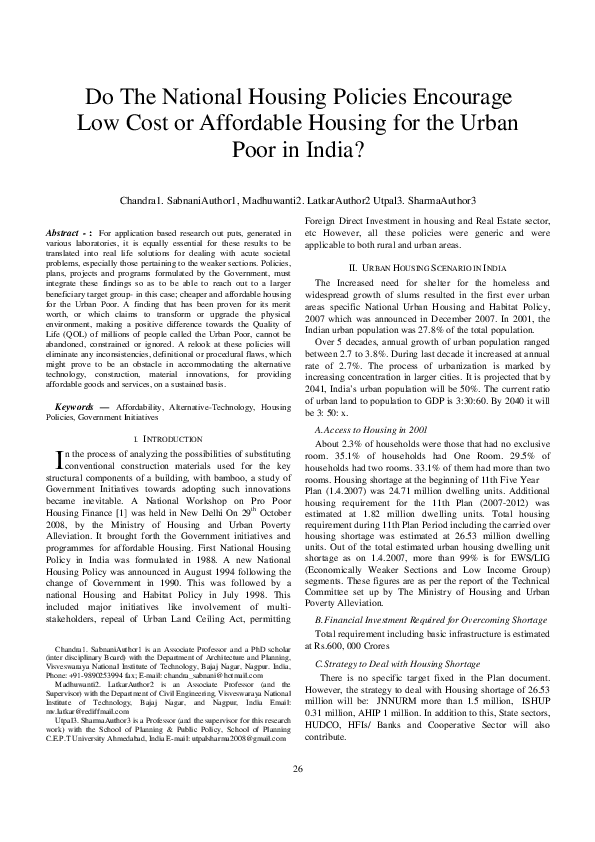 (PDF) Do The National Housing Policies Encourage Low Cost or Affordable ...