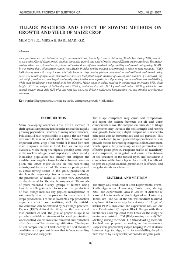 Pdf Tillage Practices And Effect Of Sowing Methods On Growth And