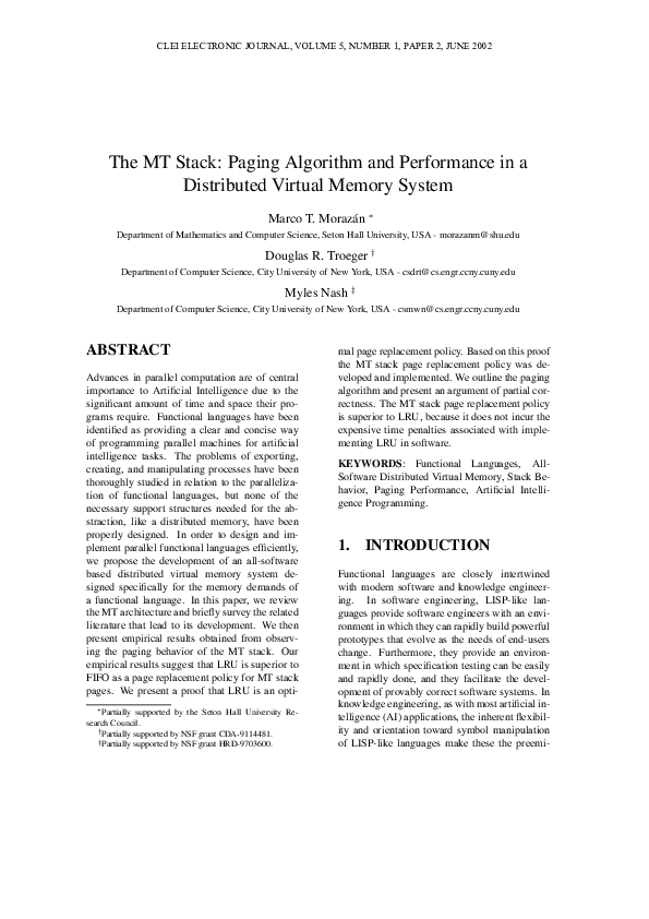 Pdf The Mt Stack Paging Algorithm And Performance In A Distributed Virtual Memory System 