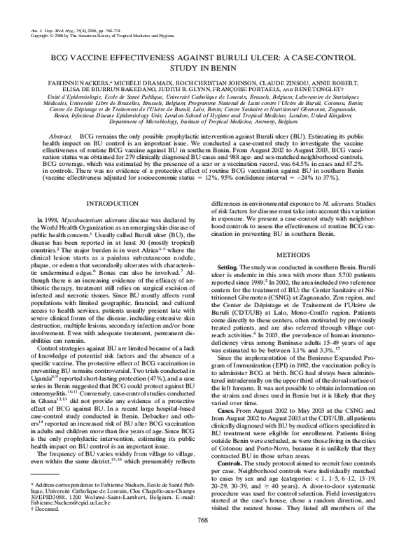 BCG VACCINE EFFECTIVENESS AGAINST BURULI ULCER: A CASE-CONTROL STUDY IN ...