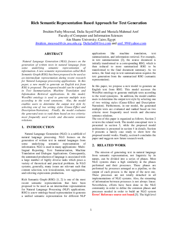 (PDF) Rich Semantic Representation Based Approach for Text Generation