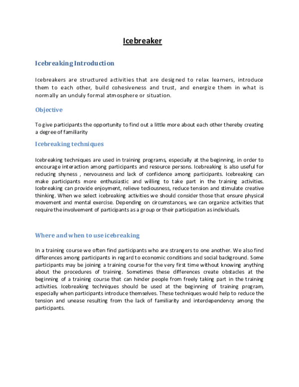 (DOC) Icebreaker Icebreaking Introduction
