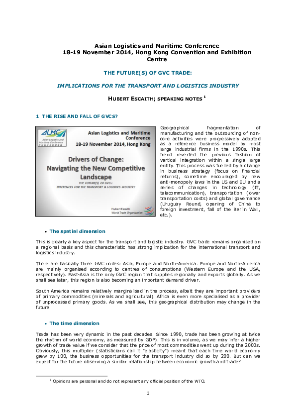 (PDF) THE FUTURE(S) OF GVC TRADE: IMPLICATIONS FOR THE TRANSPORT AND ...