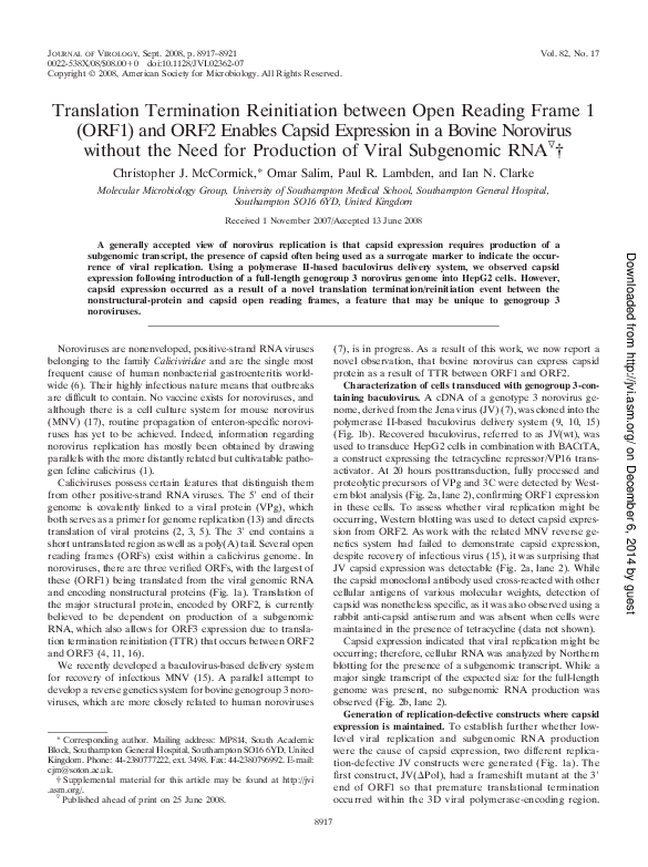 (PDF) Translation Termination Reinitiation between Open Reading Frame 1 ...