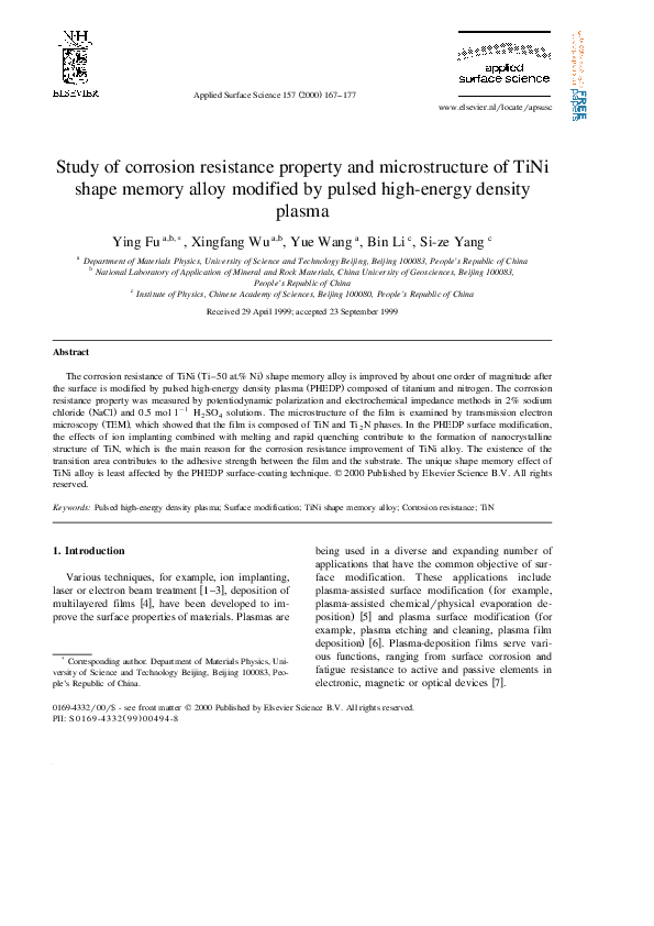 (PDF) Study of corrosion resistance property and microstructure of TiNi shape memory alloy ...