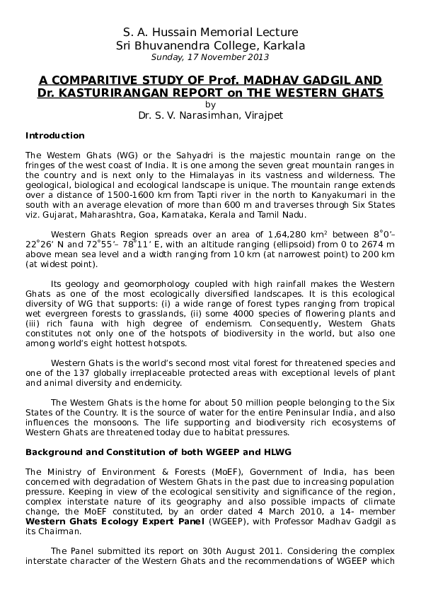 (DOC) A COMPARITIVE STUDY OF Prof. MADHAV GADGIL AND Dr. KASTURIRANGAN ...