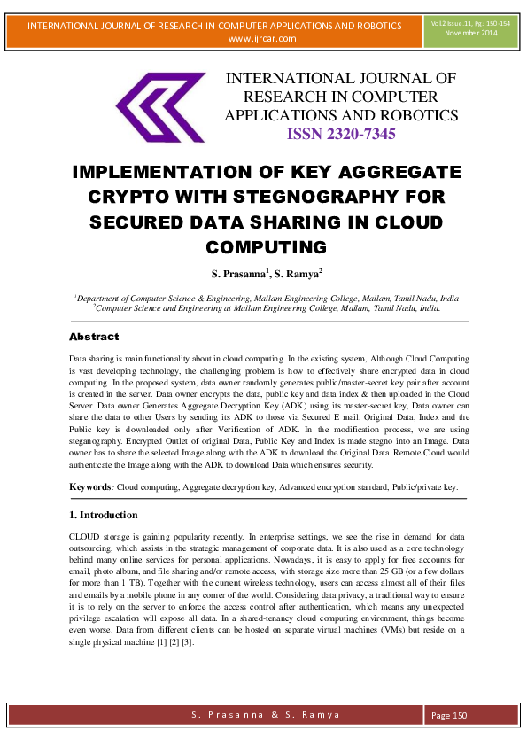 (PDF) A REVIEW ON KEY-AGGREGATE CRYPTOSYSTEM FOR SCALABLE DATA SHARING IN CLOUD STORAGE | eSAT ...