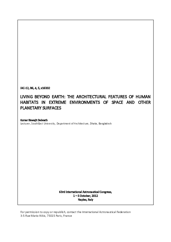 (PDF) Living beyond earth: the architectural features of human habitats ...