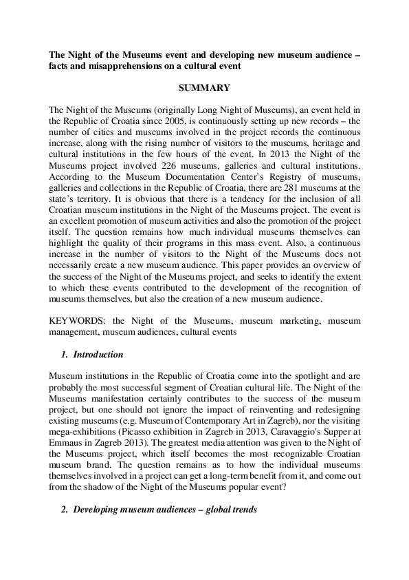 (PDF) The Night of the Museums event and developing new museum audience ...