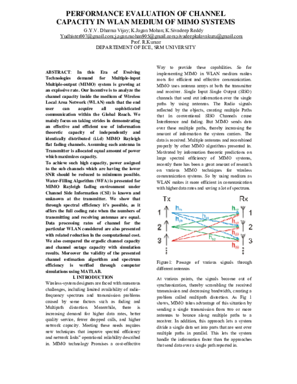 (PDF) Performance Evaluation of channel capacity in WLAN medium of MIMO systems