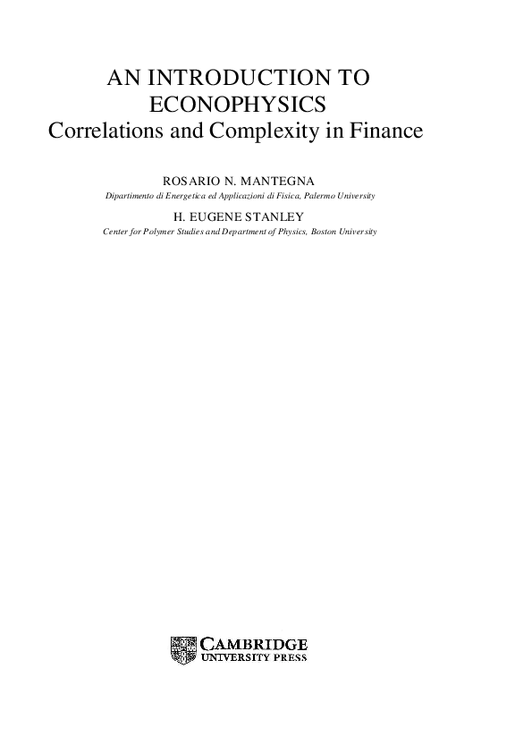(PDF) AN INTRODUCTION TO ECONOPHYSICS Correlations and Complexity in ...