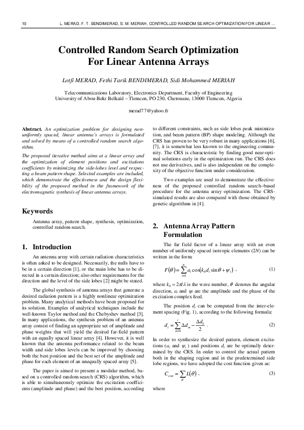 (PDF) Controlled Random Search Optimization For Linear Antenna Arrays