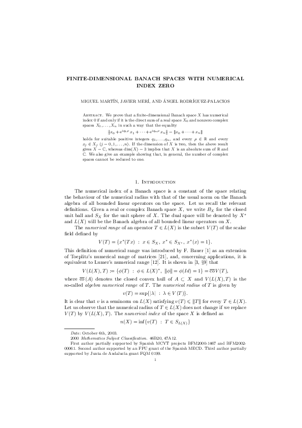 Pdf Finite Dimensional Banach Spaces With Numerical Index Zero