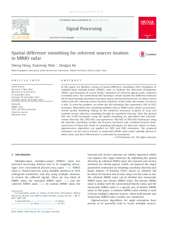 (PDF) Reshetov LA Spatial difference smoothing for coherent sources location in MIMO radar ...