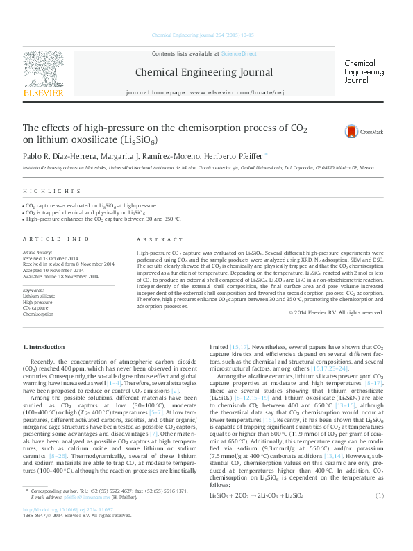 (PDF) The effects of high-pressure on the chemisorption process of CO2 ...