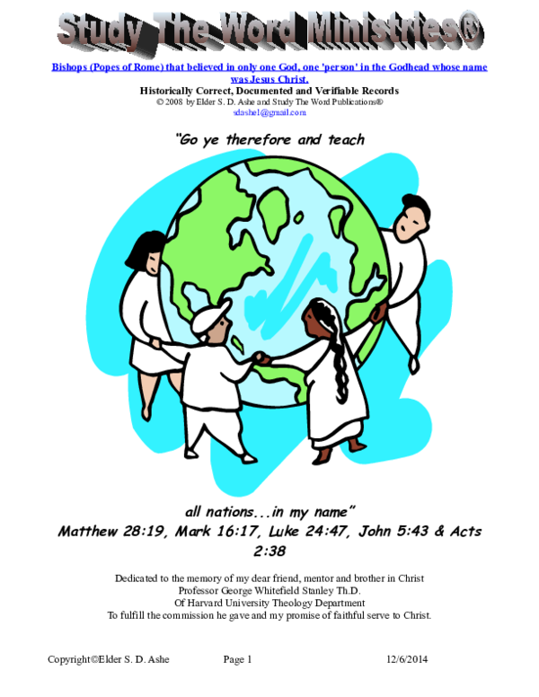 (DOC) Bishops (Popes of Rome) that believed in only one God, one ...