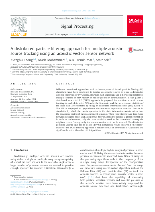 Pdf Reshetov La A Distributed Particle Filtering Approach For Multiple Acoustic Source