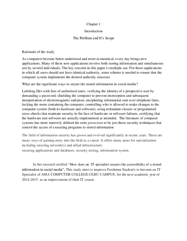 (DOC) Chapter One *Rationale Study of IT Security of Social Media*
