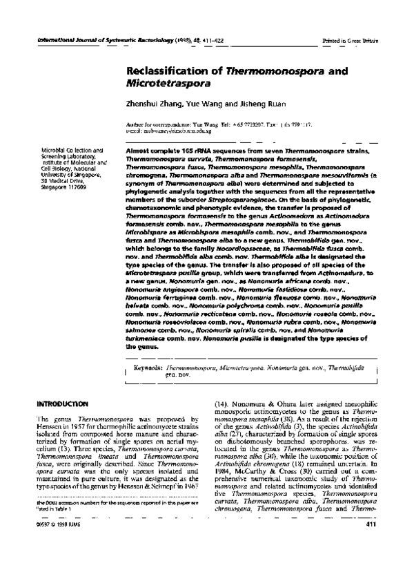 (PDF) Reclassification of Thermomonospora and Microtetraspora