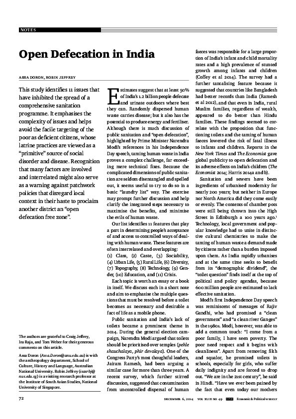 (PDF) Open Defecation in India