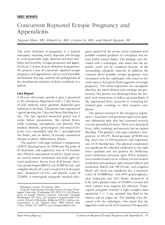 (PDF) Concurrent Ruptured Ectopic Pregnancy and Appendicitis