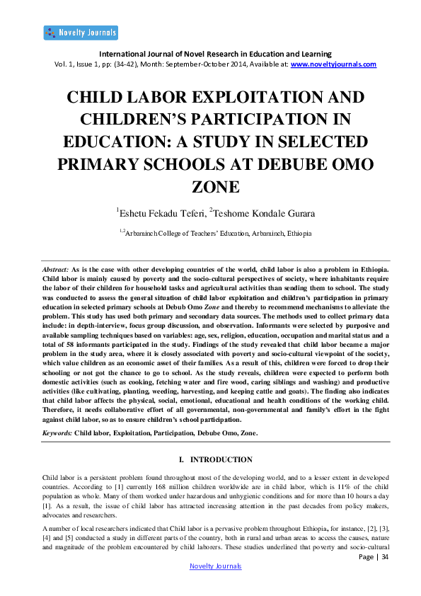 (PDF) child labour exploitation and children's participation in Education