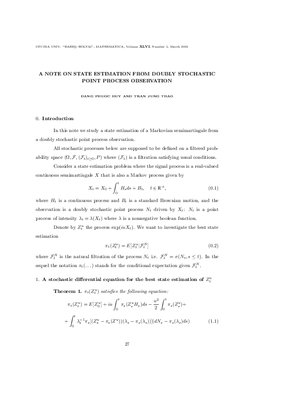 (PDF) A NOTE ON STATE ESTIMATION FROM DOUBLY STOCHASTIC POINT PROCESS OBSERVATION