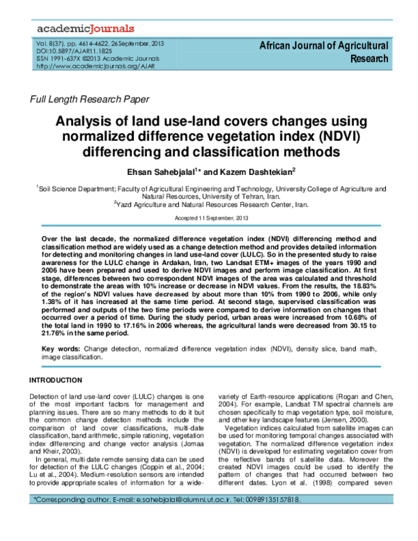 (PDF) Analysis of land use-land covers changes using normalized ...