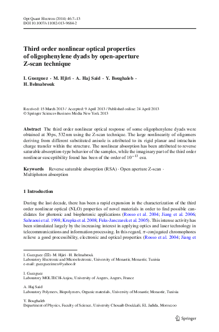(PDF) Third order nonlinear optical properties of oligophenylene dyads by open-aperture Z-scan ...