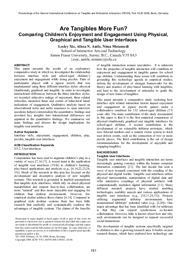 (PDF) Are tangibles more fun?: comparing children's enjoyment and engagement using physical ...