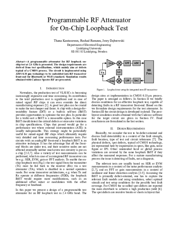 Pdf Programmable Rf Attenuator For On Chip Loopback Test