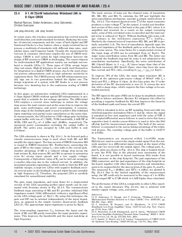 (PDF) A 1.1 V 6.2 mW, wideband RF front-end for 0 dBm blocker tolerant ...