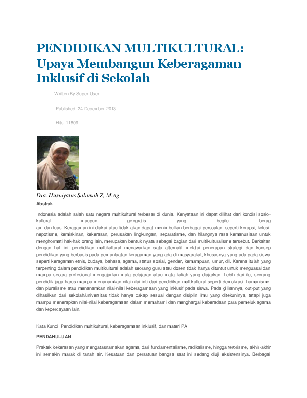 (DOC) PENDIDIKAN MULTIKULTURAL: Upaya Membangun Keberagaman Inklusif di Sekolah