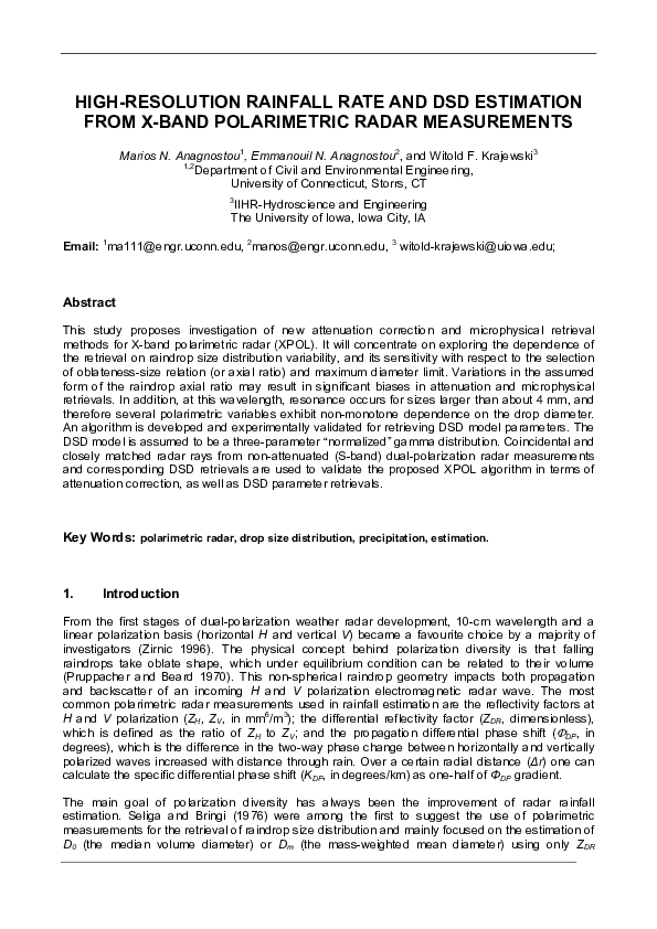 (PDF) High-Resolution Rainfall Rate and DSD Estimation From X-Band Polarimetric Radar ...