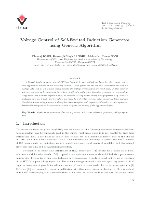 Pdf Voltage Control Of Self Excited Induction Generator Using Genetic Algorithm