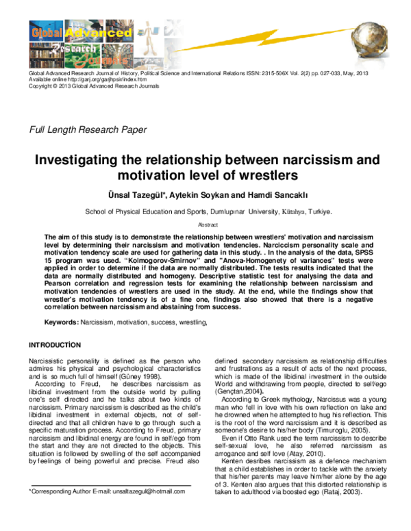 (PDF) Investigating the relationship between narcissism and motivation level of wrestlers