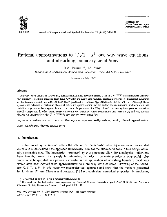 (PDF) Rational approximations to l/v/1 -s 2, one-way wave equations and absorbing boundary ...