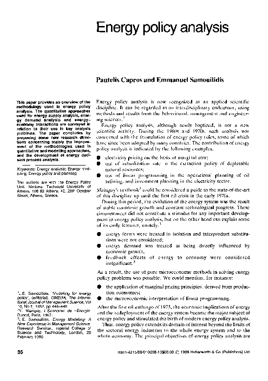 (PDF) Energy policy analysis